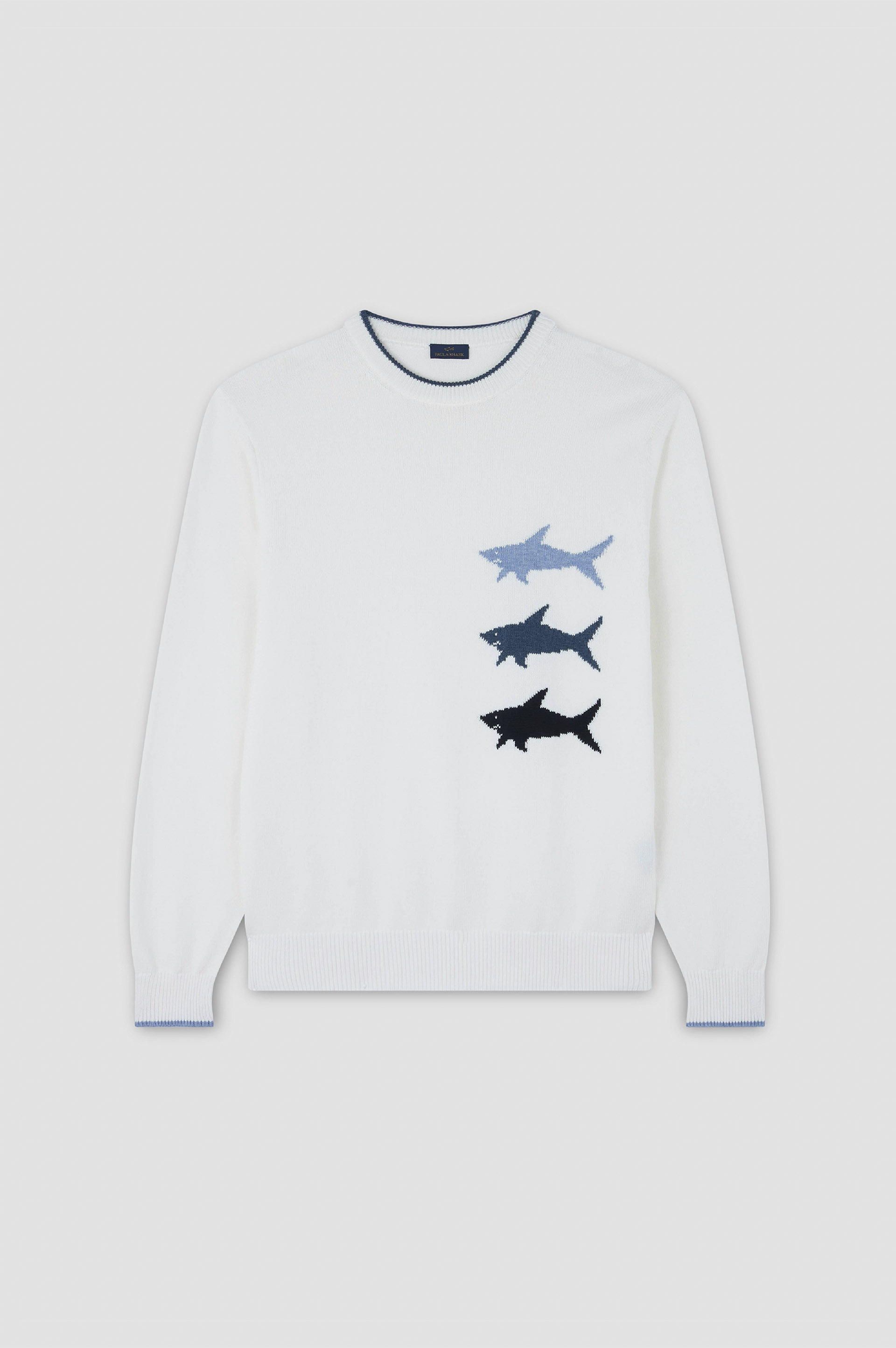 Jacquard cotton sweater with Sharks inlay | Paul & Shark